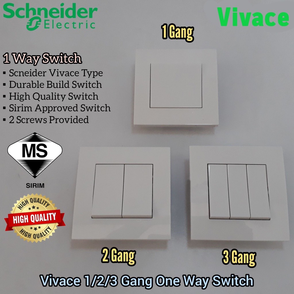 Schneider Vivace 1/2/3 Gang One Way Switch SIRIM Approved For Home ...