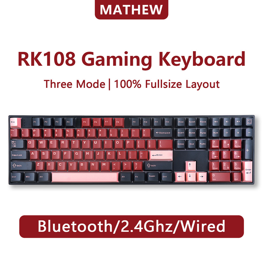 Royal Kludge RK108 Keyboard Mechanical 100% Layout RGB Bluetooth 3-mode ...