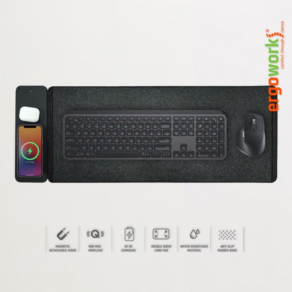 Ergoworks Comfy Desk Mat, Mouse Pad With Detachable Wireless Charging ...