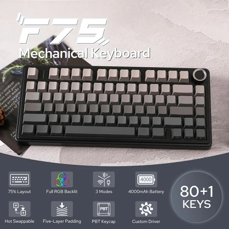 AULA F75 Pro Gasket Mounted Wireless Gaming Mechanical Keyboard RGB ...