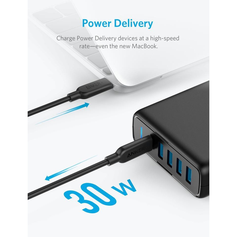 PowerPort 60W 5 Port PD 1 PD and 4 PIQ Power Delivery USB C Wall ...
