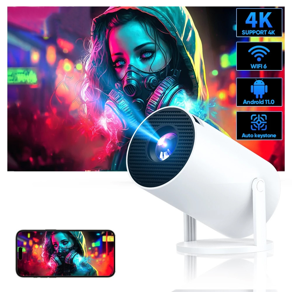 HY300 Projector 4K Full HD 1080P Portable Projector Smart Projector for ...