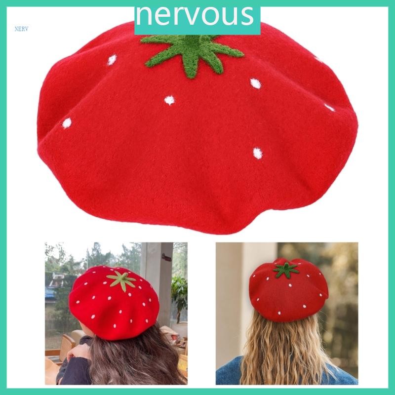 NERV Strawberry Print Beret Hat Light weight Durability Beret Bright ...