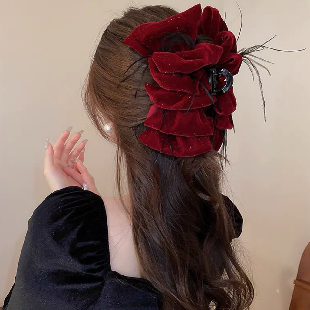 Multi-layered Hair Claw Scalp-friendly Hair Clamp Velvet Bow Hair Claw ...