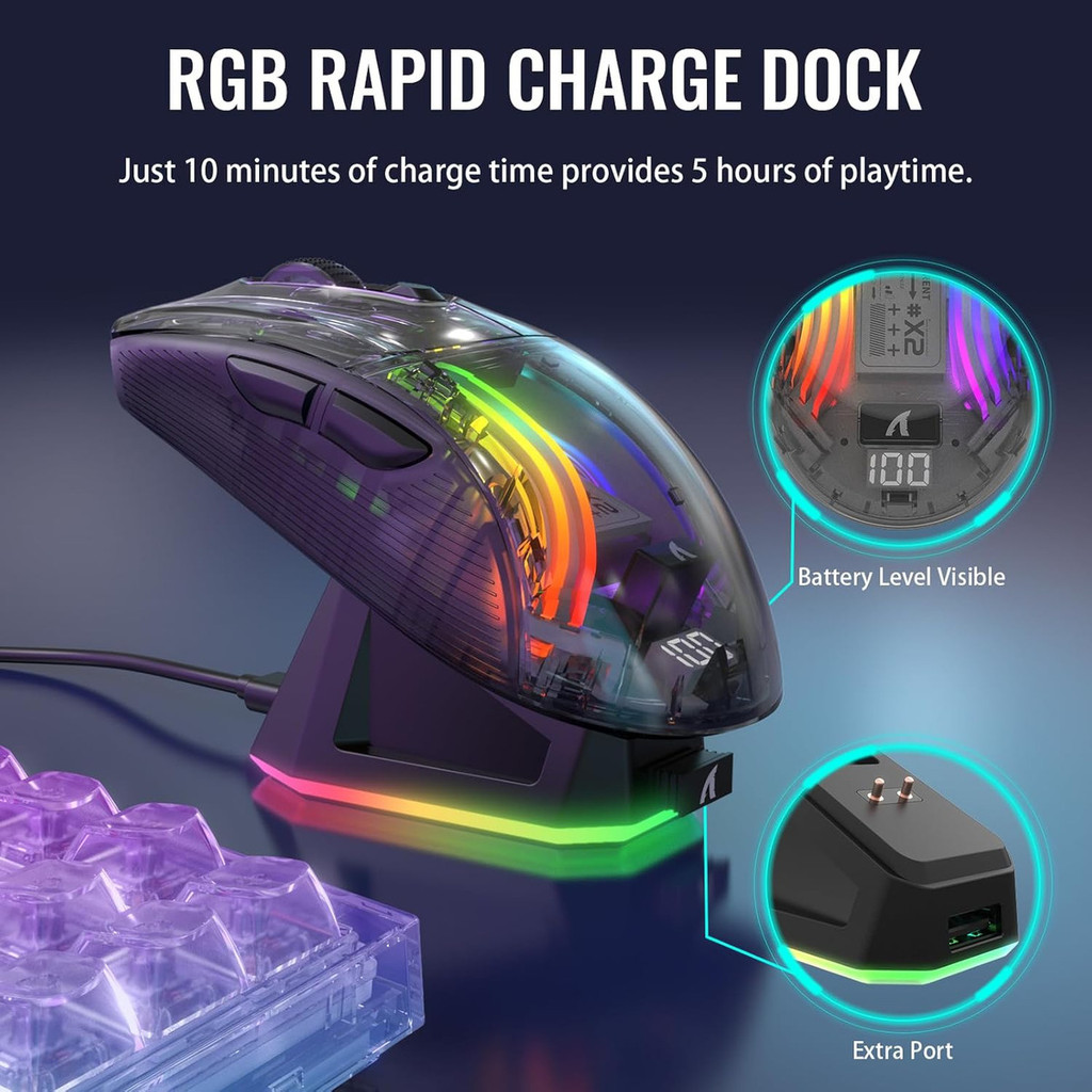 ATTACK SHARK X2 Pro Triple Mode Wireless Transparent Shell Gaming Mouse ...