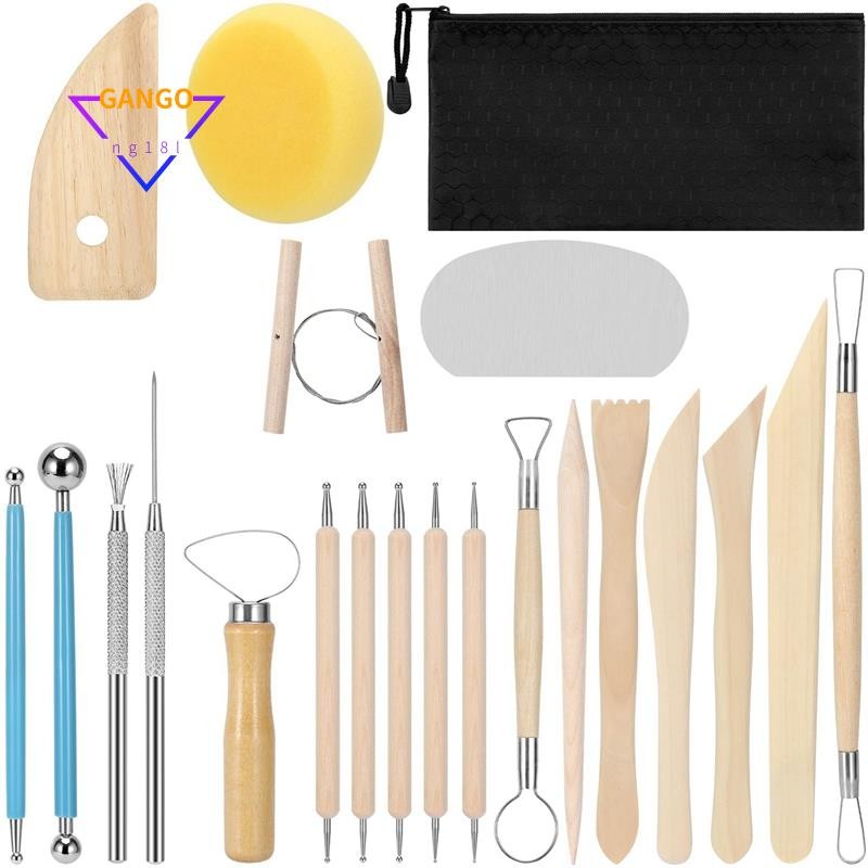 Pottery Tool Kit Dotting Tools with Wooden Handle Pottery Tool Bag ...