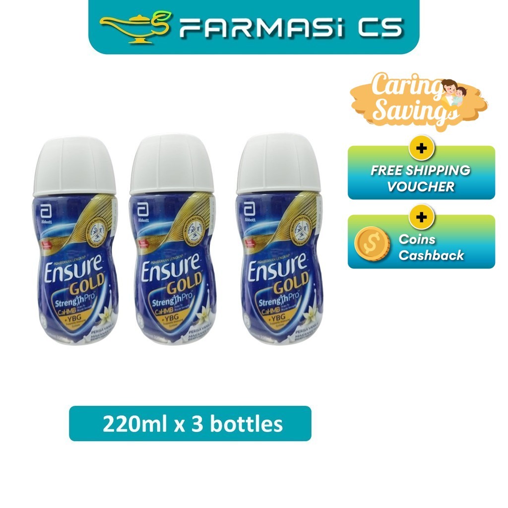 Abbott Ensure Gold Vanilla Flavour 220ml Strength Pro x 3 bottles ( TRIPLE ) EXP:10/2025 [ CAHMB ...