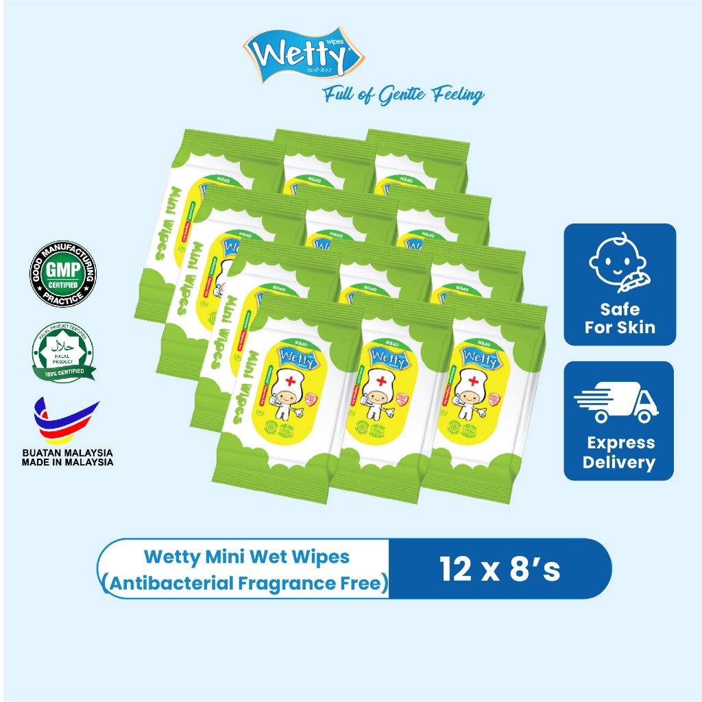 Wetty Mini Antibacterial Wet Wipes Fragrance Free Wet Tissue Tisu Basah ...