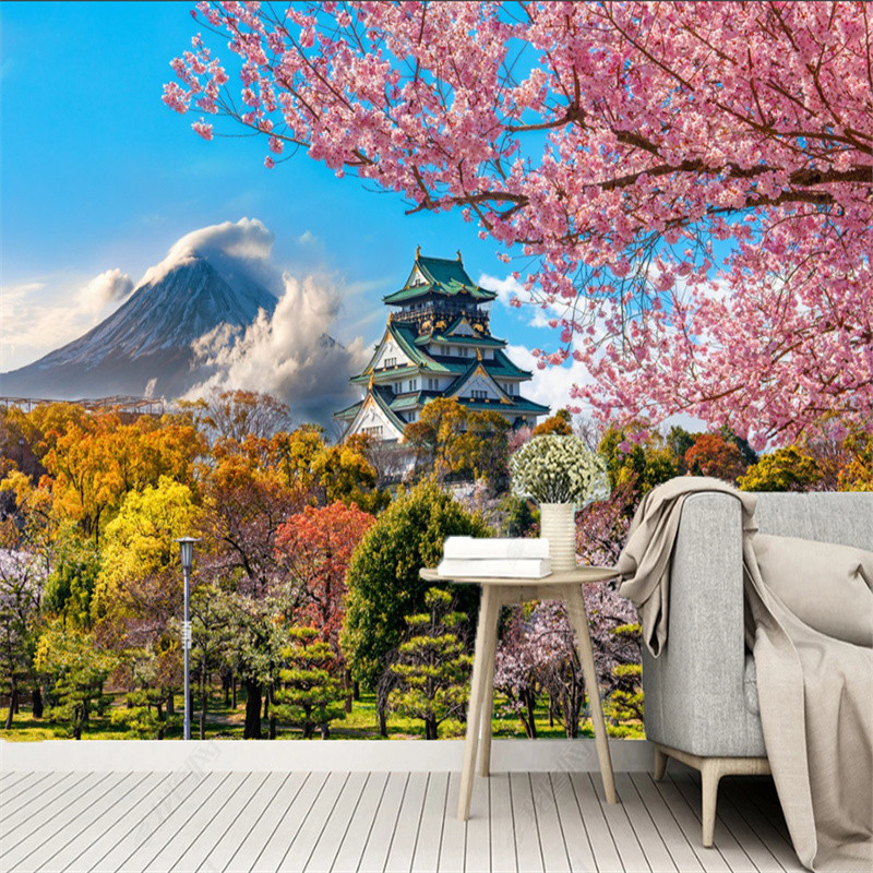 Customized japanese Fuji Mountain wallpaper sakura building mural ...