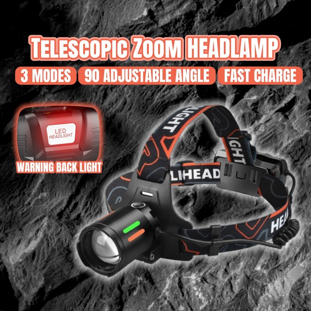Telescopic Zoom White Laser Headlamp With Warning Red Light Super ...