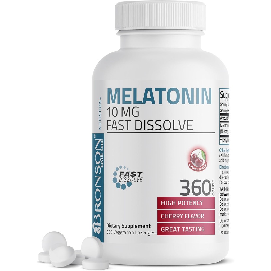 Bronson Melatonin 10mg Fast Dissolve Cherry Flavored Tablets Vegetarian ...