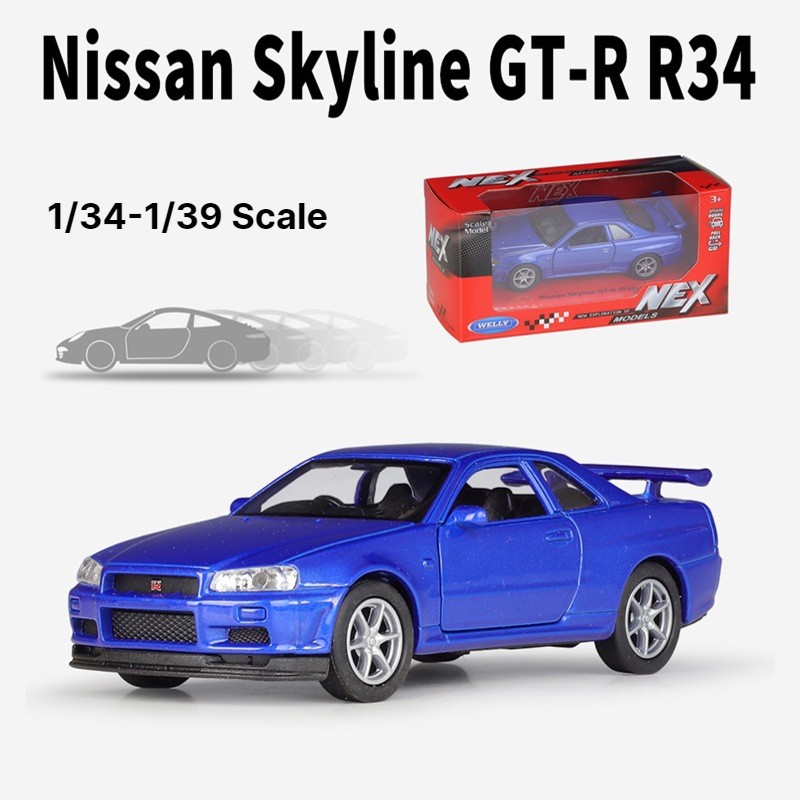 Welly 1:36 Nissan Skyline GTR R34 Toy Car Model Racing Car Pull-back ...