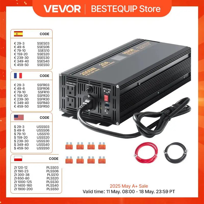 VEVOR 2000W/2500W Sump Pump Battery Backup System LCD Display Auto ...