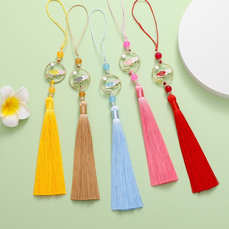 12CM long colorful cloud chasing moon tassel Chinese knot tassel fan ...