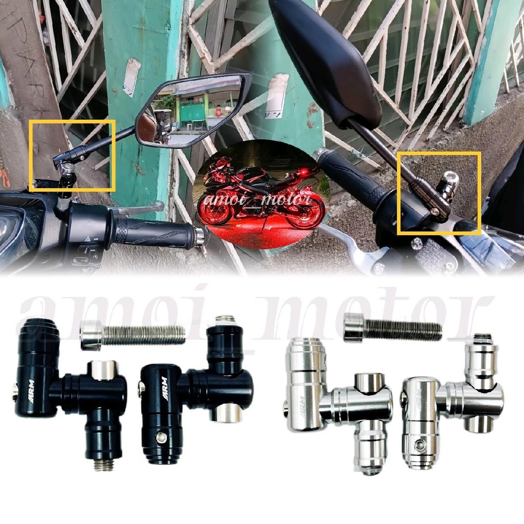 360 Degree Rotating Side Mirror Bracket 10MM Rotatable Side Mirror Mounting Clamp Bracket ARUMI ...