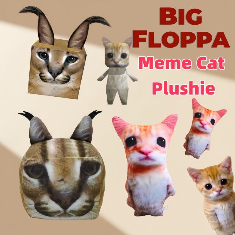 Cute Meme Cat Plush Toy Big Floppa Plushie Doll Sad Meme Cat Stuffed ...