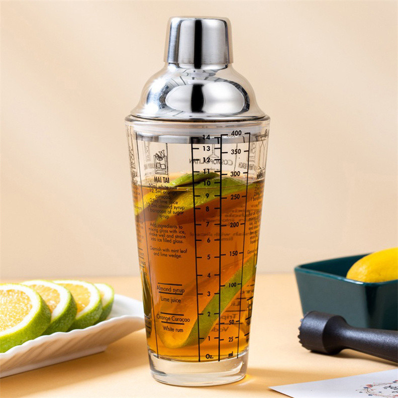400ML Glass Cocktail Shaker Hand Shaker Cup with Scales Leakproof ...