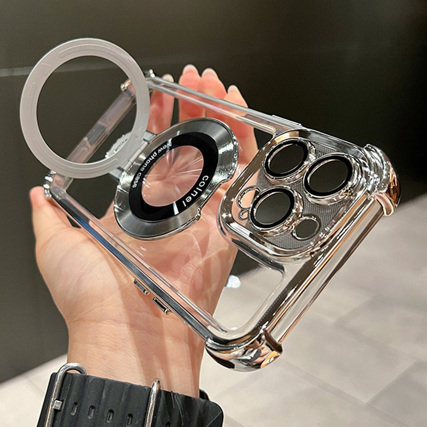 Luxury Plating Shockproof Magnetic Bracket Clear Case For iPhone Air 17 ...