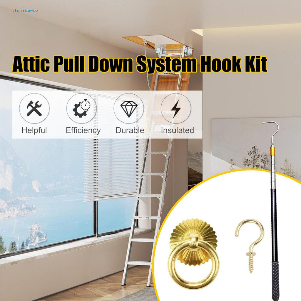 nlshime Ladder Pull System Kit Brass Tab for Attic Ladder Stainless ...
