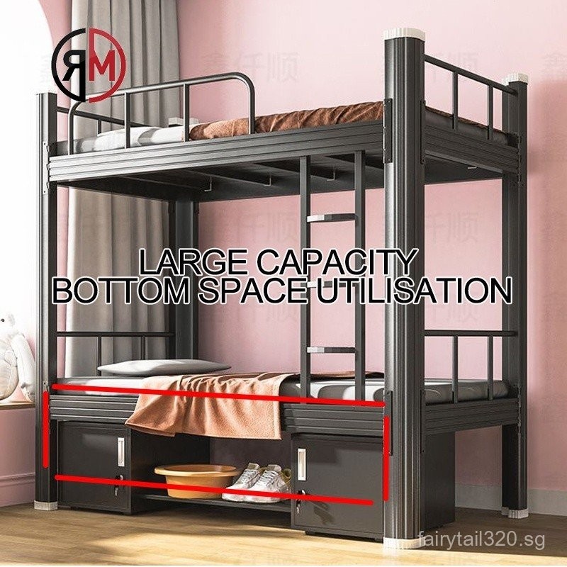 HDB Iron Bunk Beds Iron Bed Loft Raised Frame Space Saving Simple ...