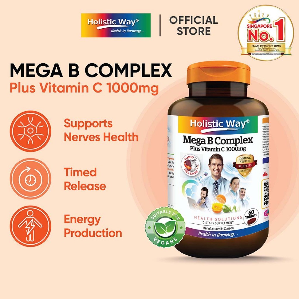 Holistic Way Mega B Complex Plus Vitamin C 1000mg - Vegan (60 Tablets) | Shopee Singapore