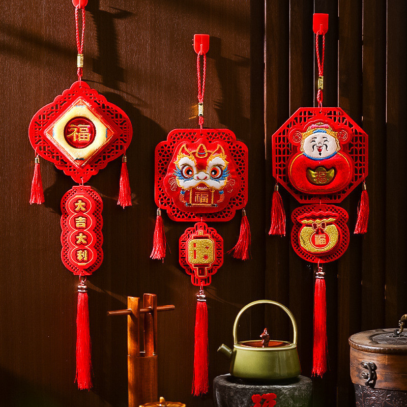 CNY Decor Blessing Character Hanging Decoration Fuzzy Ornament for ...
