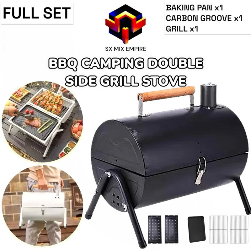 BBQ Grill Outdoor Drum Set Mini Tong Drum 5 BBQ Set Complete With Grill Net (Full Set) | Shopee ...