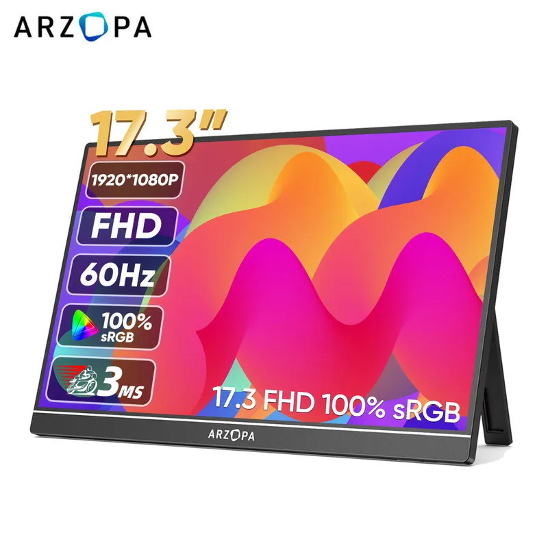 ARZOPA 17.3 FHD Portable Monitor 1080P External Display IPS Screen with ...