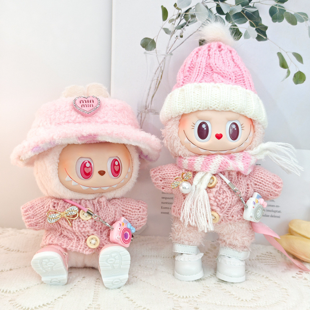 Labubu Sweater Set Winter Pink Hat Scarf for Have A Seat Labubu V1 V2 ...