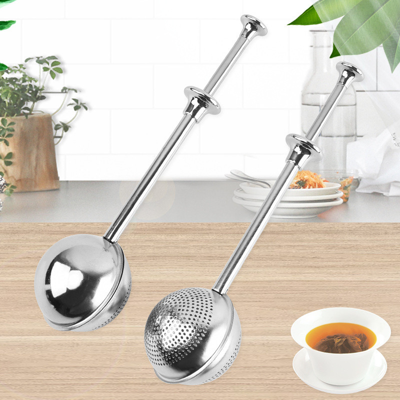 Creative Stainless Steel Tea Ball Push Type Handle Tea Maker ...