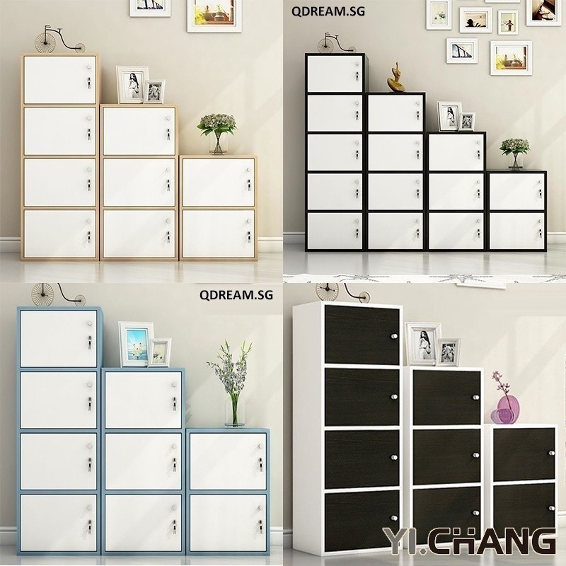 Cabinet Storage With Door Lock Side Drawer Narrow Lockers Bookshelf ...