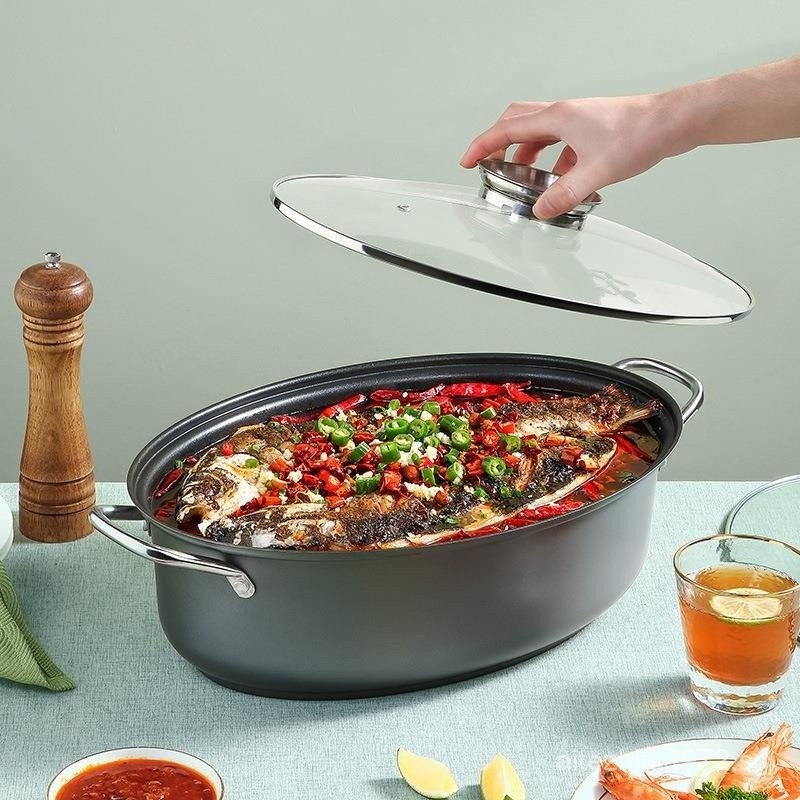 Steamed fish pot oval large household 304 stainless steel steamed fish ...