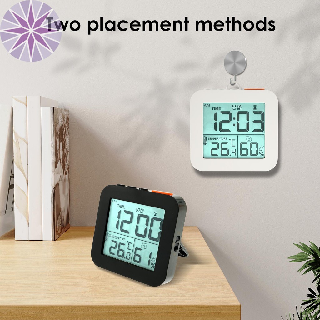 Digital Alarm Clock with 2 Bells Temperature Humidity Backlight Night ...