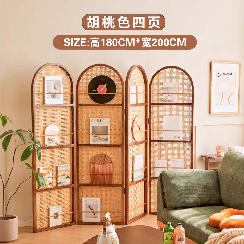 Folding Screen Rattan Screen Partition Living Room Solid Wood Foldable ...