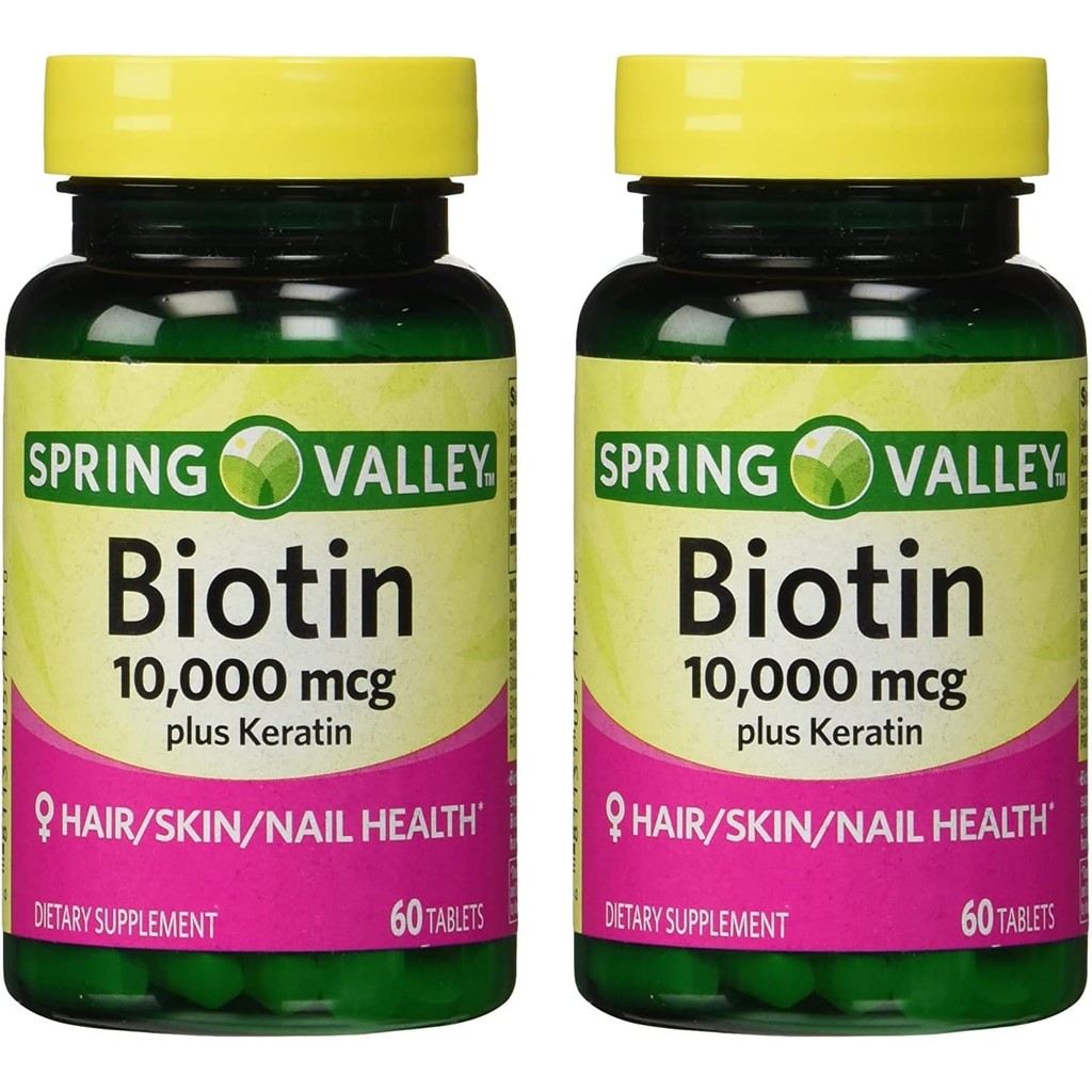 Spring Valley 10000mcg Biotin with 100mg Keratin Dietary Supplement, 60 ...
