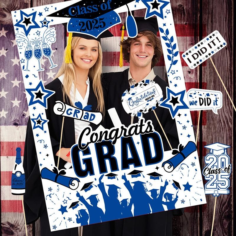 EPMN> 2025 Graduation Photo Booth Props Frame Banner For Class Of 2025 ...