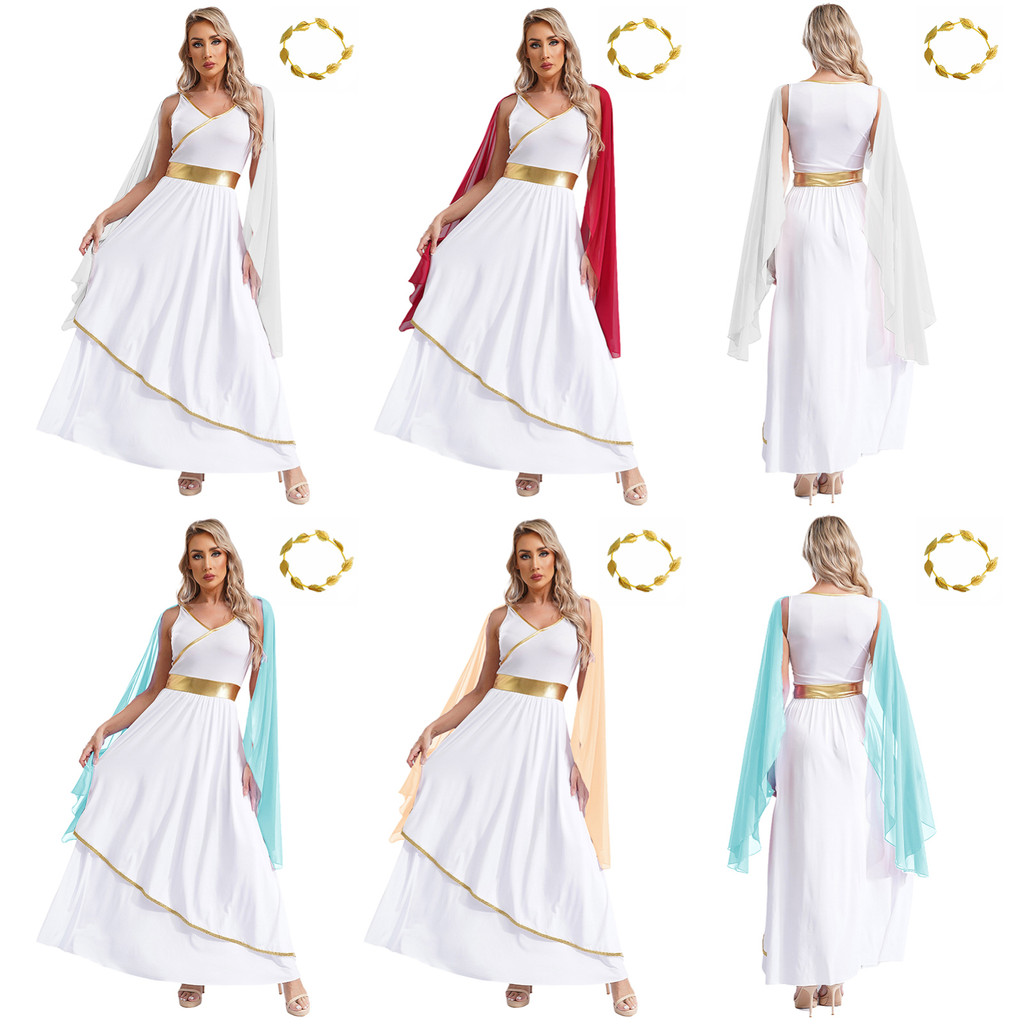 zdhoor Womens Halloween Ancient Greek Roman Queen Costumes V Neck ...