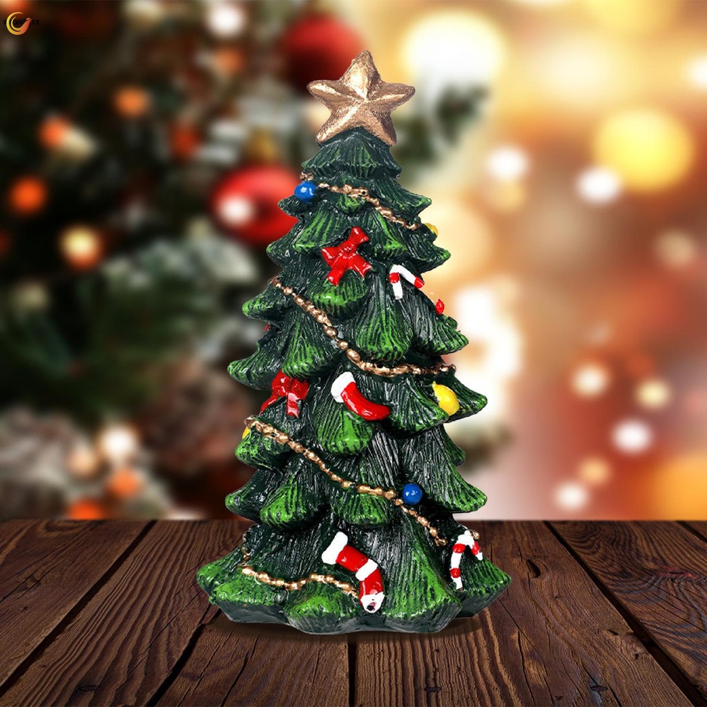 Resin Tabletop Christmas Tree Figurine Glittering Sequin Artificial ...