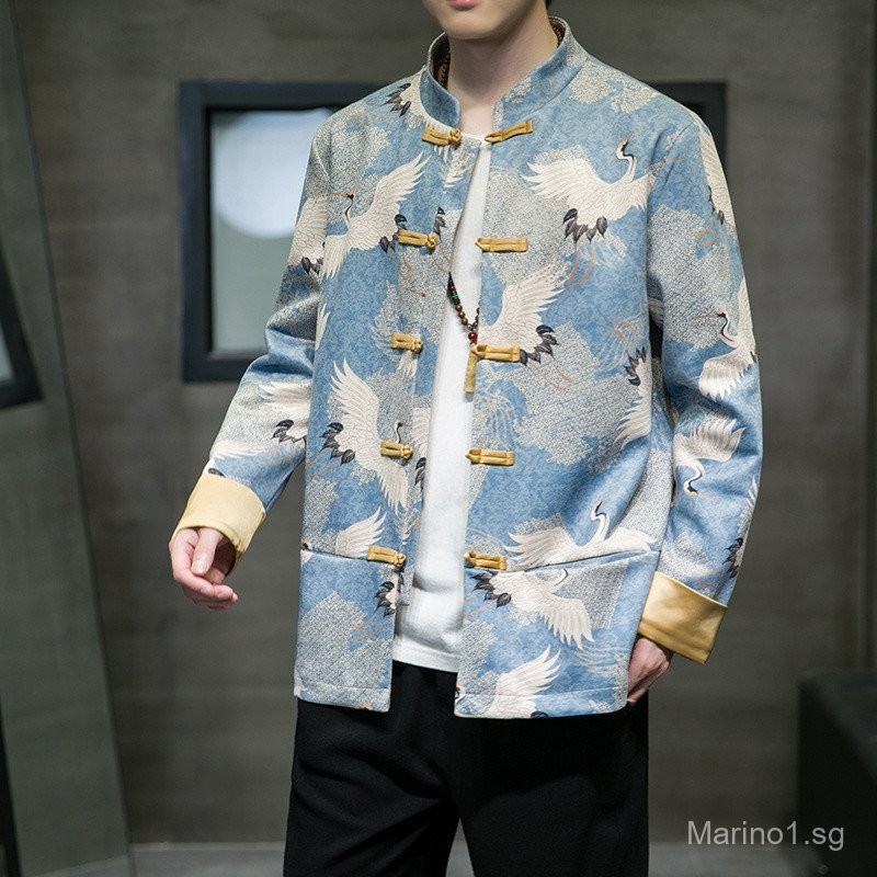 Retro Chinese Style Crane National Fashion Tang Suit Men's Deerskin ...