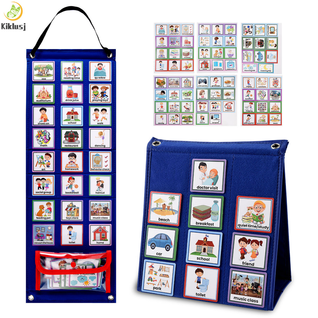 JM Visual Timetable Children Daily Routine Chart with 70 PECS Cards Now and Next Board for Kids ...