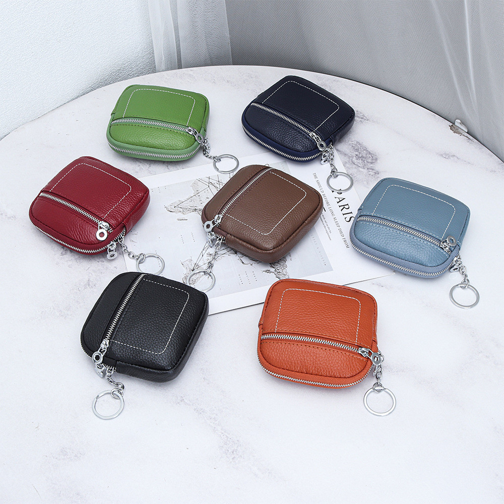 Leather Mini Zipper Coin Purse First Layer Cowhide Small Coin Bag ...