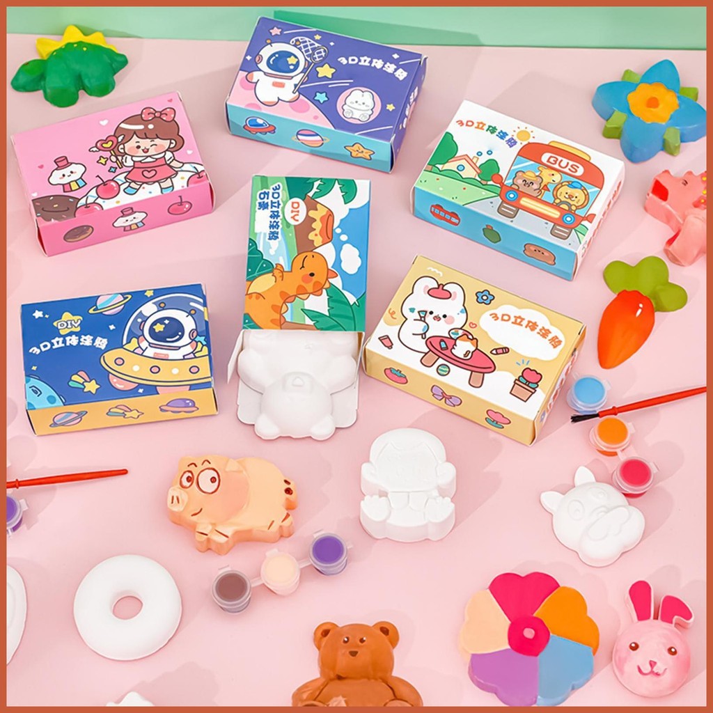 Plaster Figures for Painting 3D Crafts Coloring Set Kids Graffiti Kit ...