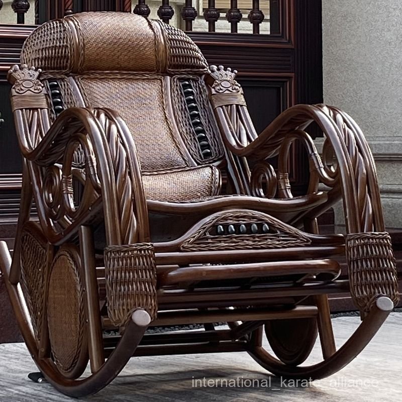 Natural Real Rattan Rocking Chair Recliner Adult Balcony Home Leisure ...