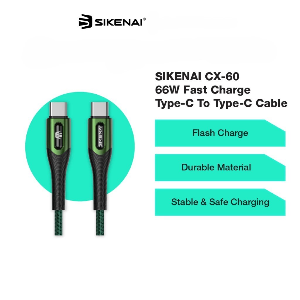 SIKENAI CX-60 USB-C to Type-C 66W Metal Braided Fast Charging Data ...