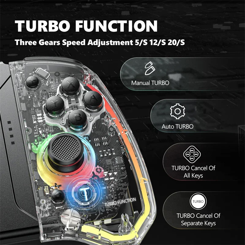 KS40 LinYuvo Transparent Wireless Controller for Switch/OLED Dual Vibration/Turbo/6 Axis Gyro ...