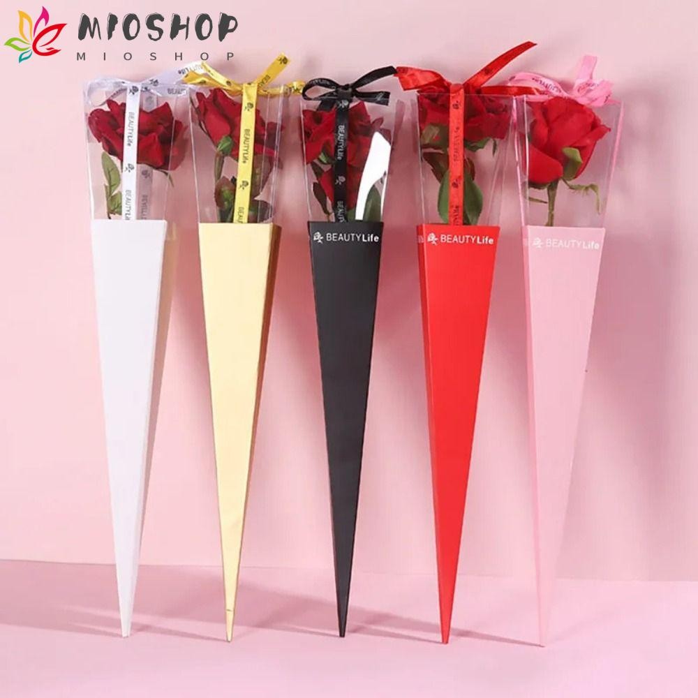 MIOSHOP 10Pcs Window Bouquet Box, Valentine's Day Transparent Bouquet Wrapping Paper, Color PVC ...
