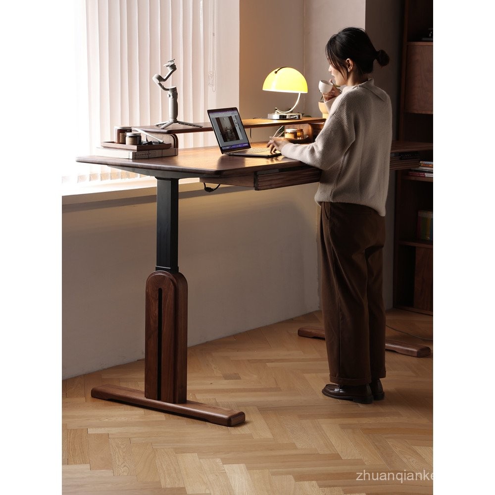 North American Black Walnut Electric Height Adjustable Desk Smart Solid ...