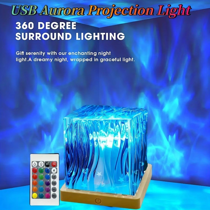 Ocean Wave Projection Lamp Acrylic LED Night Light 16 Color Aurora ...