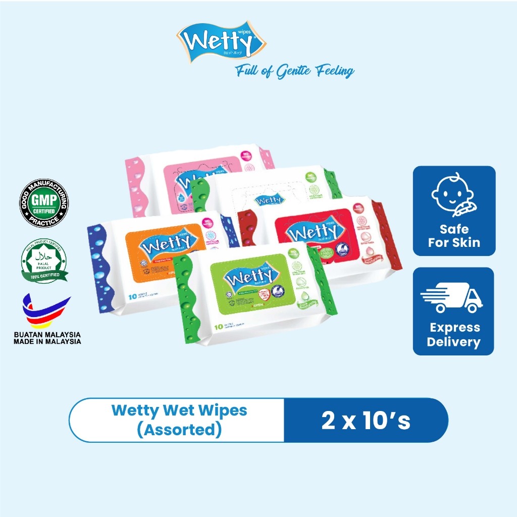 Wetty Wet Tissue Wet Wipes Tisu Basah Baby Wipes (2 x 10's) | Shopee Singapore