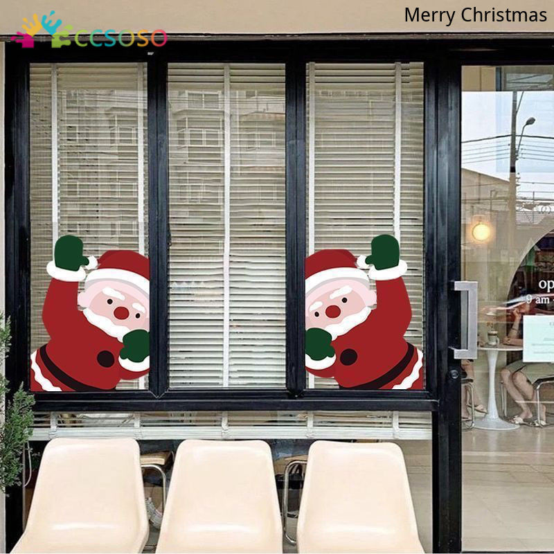 2025 Christmas Decorative Static Sticker Santa Claus Glass Door Sticker ...
